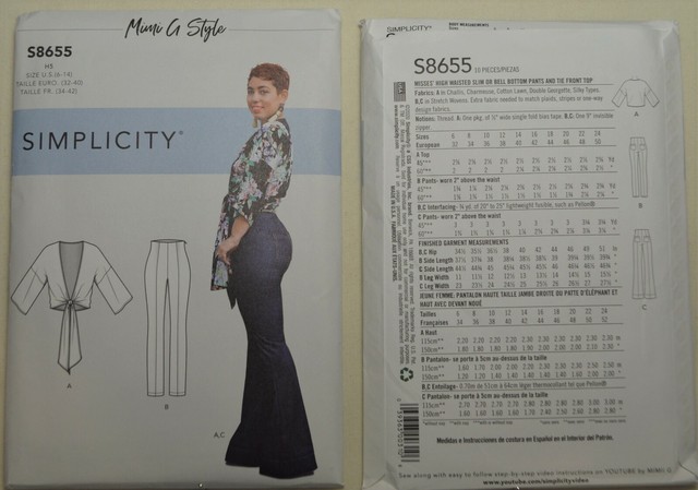 Simplicity 8655 Women 6-14 Slim & Bell Bottom Pants Front Tie Top Mimi ...