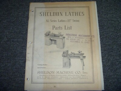 Sheldon XL Series 10" Swing Lathe Parts Catalog Manual List | eBay