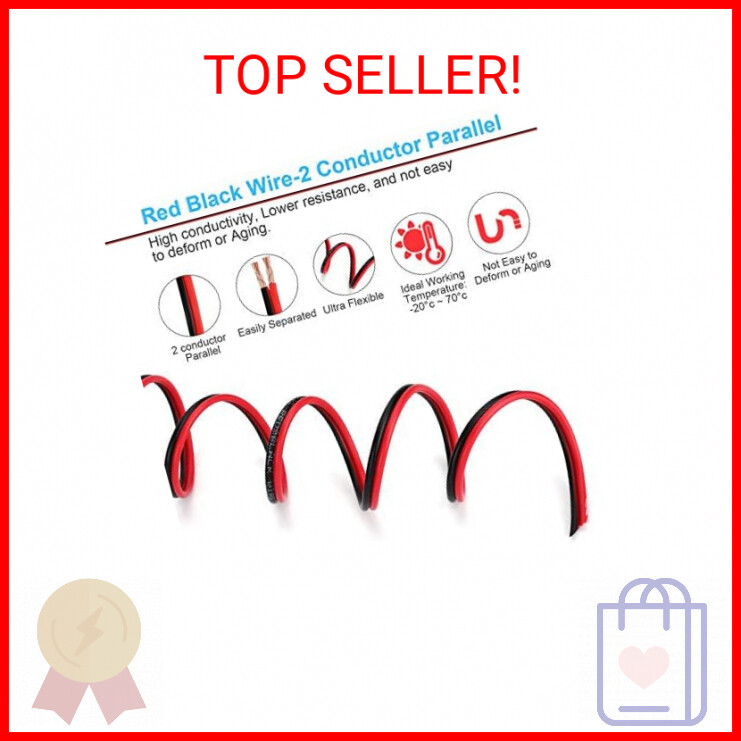 100FT 14/2 Gauge Red Black Cable Hookup Electrical Wire, 14AWG 2 ...