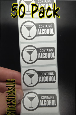 50PCS "CONTAINS ALCOHOL" bulk stickers gag prank decals drink party ...