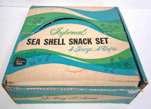 Hazel Ware Sea Shell Snack Set - 4 Plates & Cups w/ Original Box Clear ...