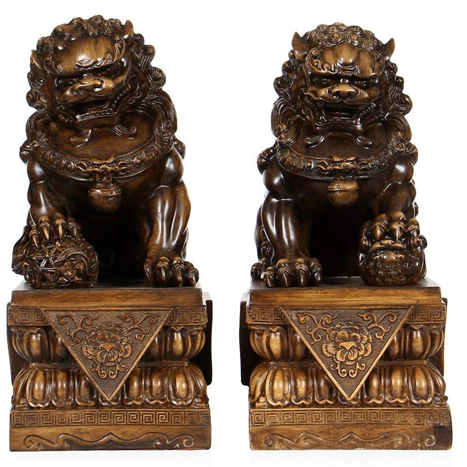 Large Size Wealth Porsperity Pair of Fu Foo Dogs Guardian Lion Statues ...