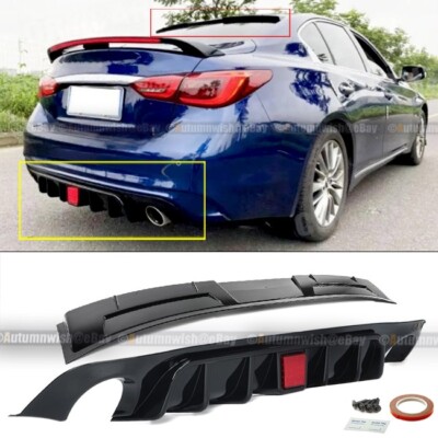 For 14 -17 Q50 Gloss Black Rear LED Diffuser Lip + Rear Roof Window ...