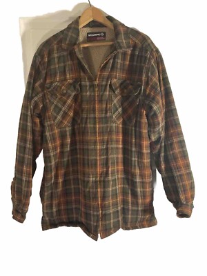 Mens Large Fleece Sherpa Lined Plaid Flannel Shirt Jacket Zipper ...