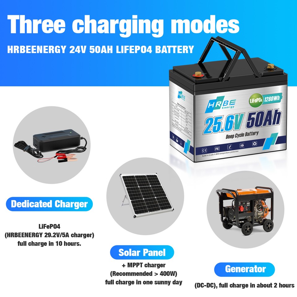 24V 50Ah LiFePO4 Lithium Battery 50A BMS 6000+Deep Cycles for Home RV ...