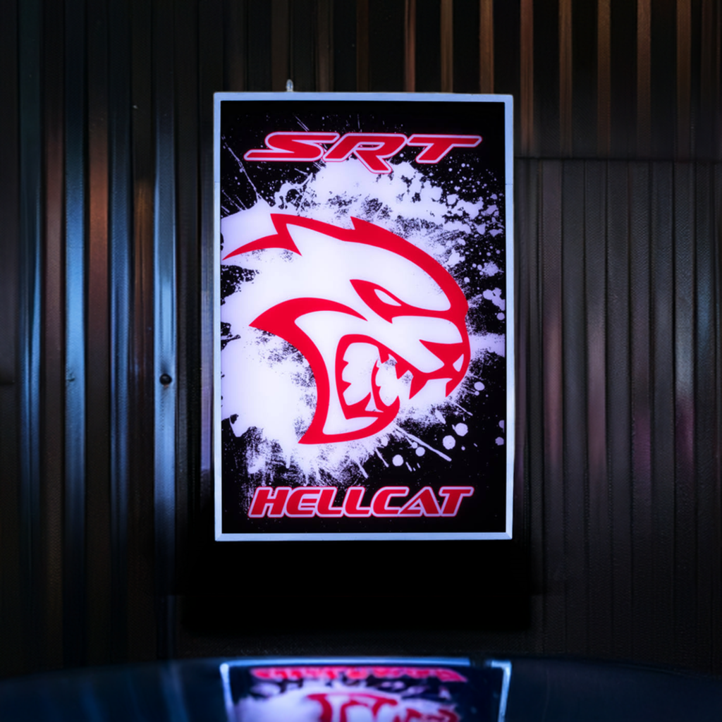 Dodge Hellcat LED Backlit Sign – Challenger Charger Garage Wall Light ...