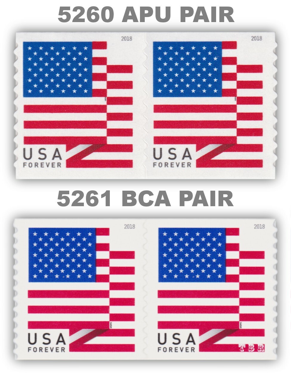 5260 APU and 5261 BCA Flag USA Forever Stamps Set of 2 Pairs 2018 MNH ...