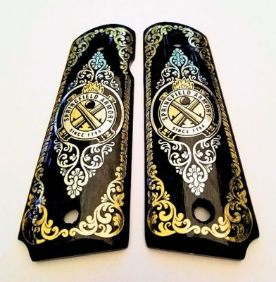 1911 Full Size.Springfield Armory custom engraved wood grips gold ...
