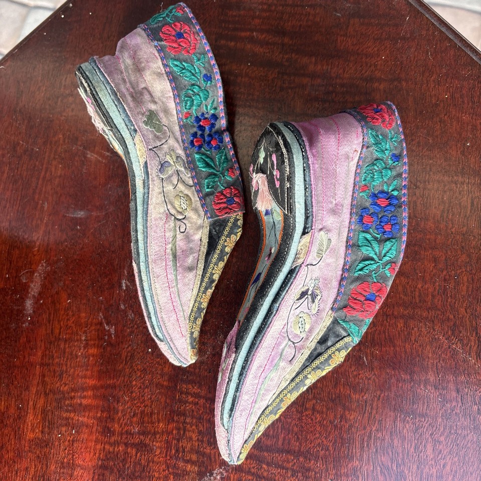 Vintage Chinese Silk Embroidered Lotus Foot Binding Shoes - | eBay