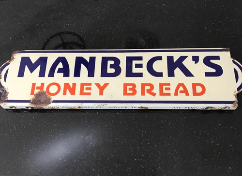 vintage Manbeck's Honey Bread Porcelain embossed screen door push | eBay