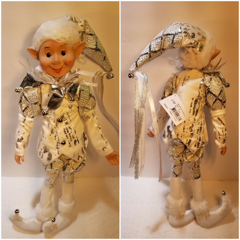 NWT 20" Santas ELF- Elves Poseable Figurine CHRISTMAS Arlequin White ...