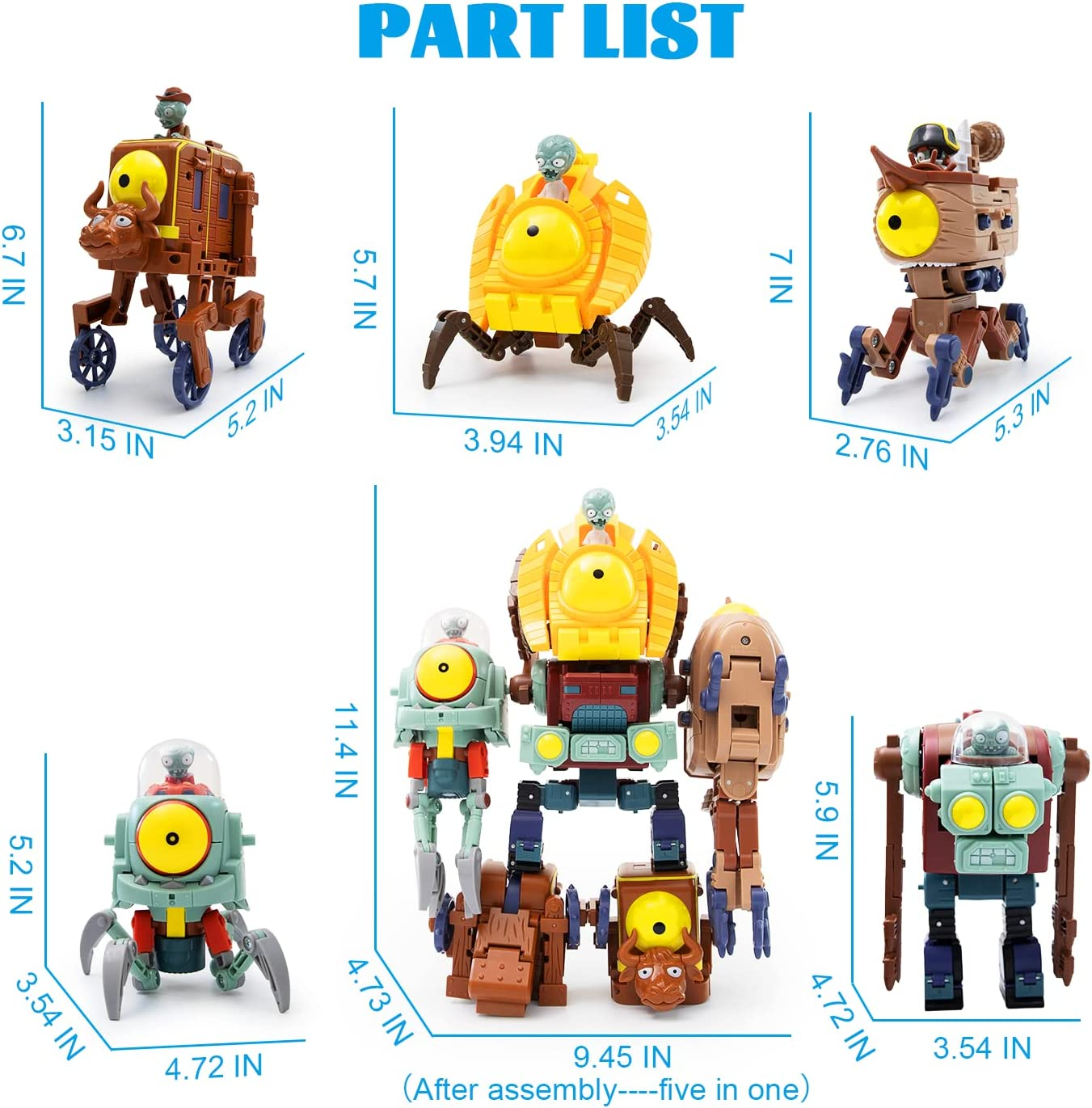 5-In-1 Plants Vs. Zombies BOSS Robot Set - Action Figures Toys for Game ...