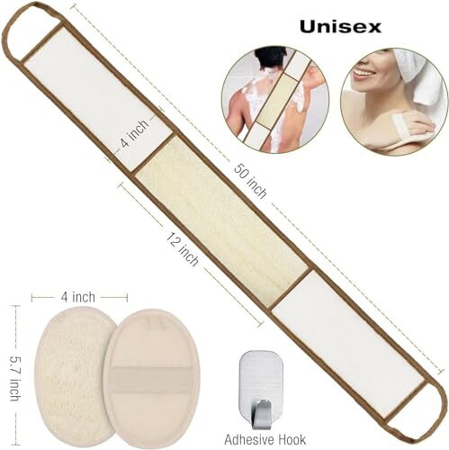 50 Inch Extra Long Back Scrubber, Natural Loofah Exfoliating Back ...