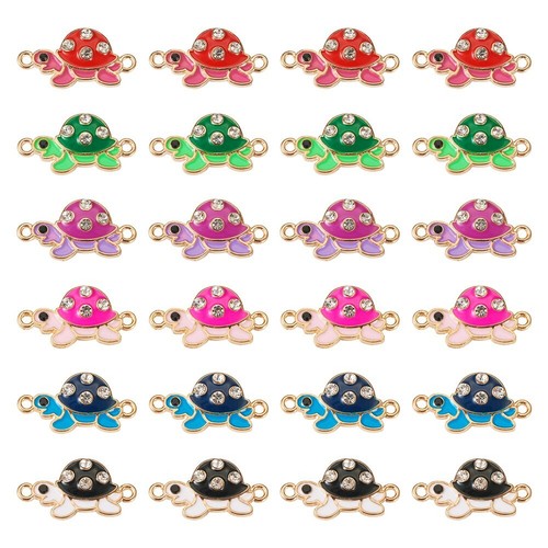 24Pcs Tortoise Links Crystal Rhinestone Alloy Enamel Connector Charms ...