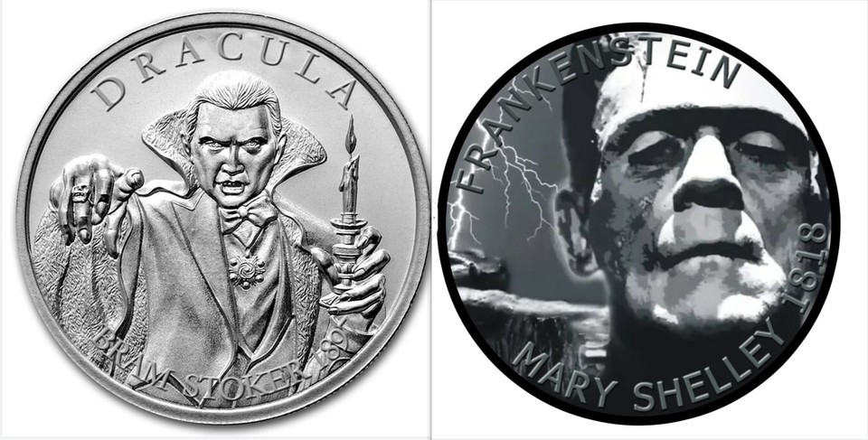 Frankenstein Count Dracula Dark Black Silver Coin Castle Halloween ...