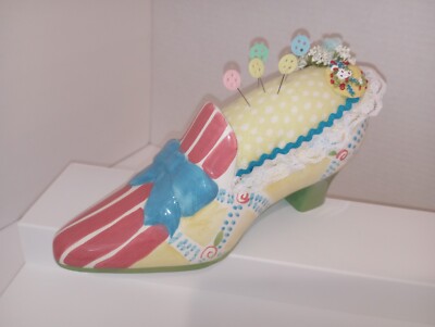 Vintage Ceramic Decorative High Heel Shoe Style Pin Cushion With 5 ...