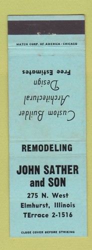Matchbook Cover - John Sather and Son Elmhurst IL | eBay