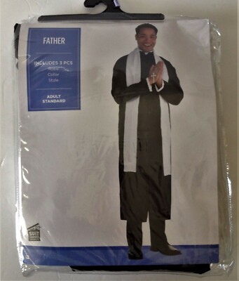Adult FATHER PRIEST COSTUME Up to 44 NEW 3pc ROBE COLLAR STOLE Catholic ...
