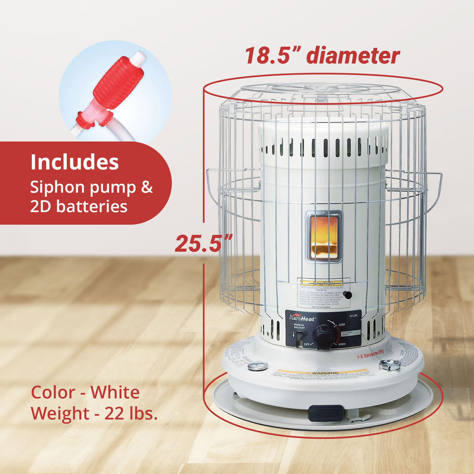 Sengoku CV-23K 6900W Portable Convection Kerosene Heater - Silver/White ...