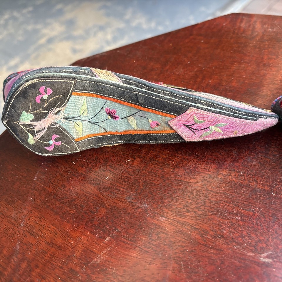 Vintage Chinese Silk Embroidered Lotus Foot Binding Shoes - | eBay