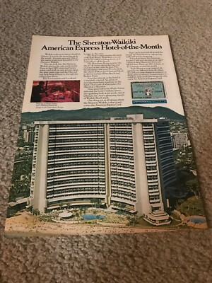 Vintage 1974 SHERATON WAIKIKI HOTEL HAWAII AMEX Print Ad HANOHANO ROOM ...