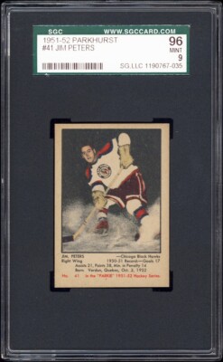 1951-52 Parkhurst #41 Jim Peters Rookie Card (Chicago Black Hawks) SGC ...