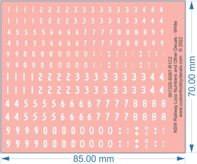 NSW Railway Loco Numbers and Other Decals (HO) 1/87 (N) 160 - Water ...