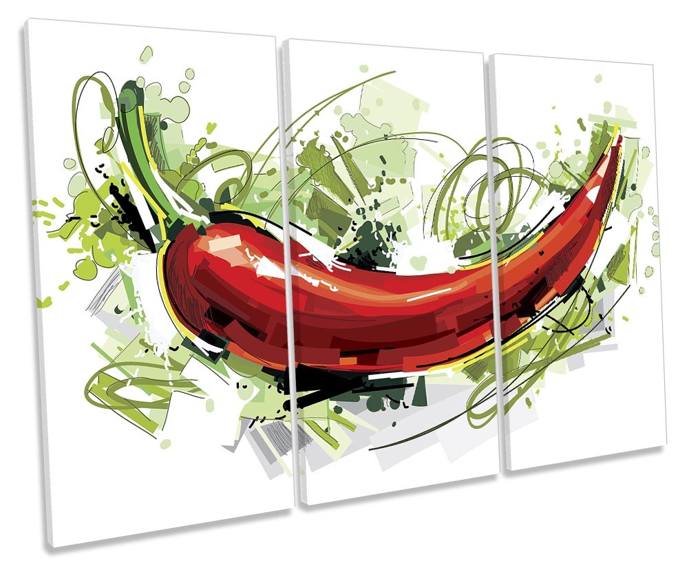 Red Chilli Kitchen Green TREBLE CANVAS WALL ARTWORK Print Art | eBay