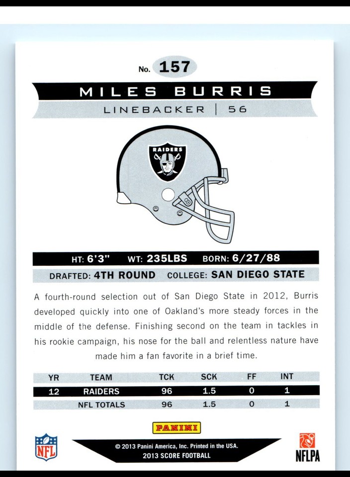 2013 Score #157 Miles Burris Near Mint | eBay