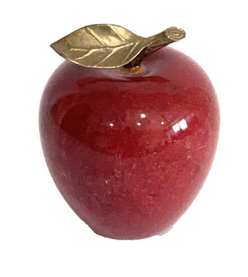 Vintage Stone Apple With Brass Stem-Red Stone Apple Paperweight or ...