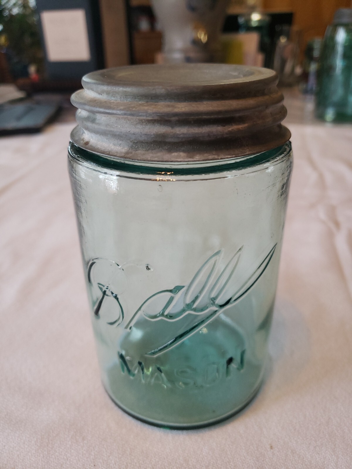 RARE! BALL - RALL DROPPED "A" MASON PINT JAR in OLIVE GREEN Roman IV | eBay