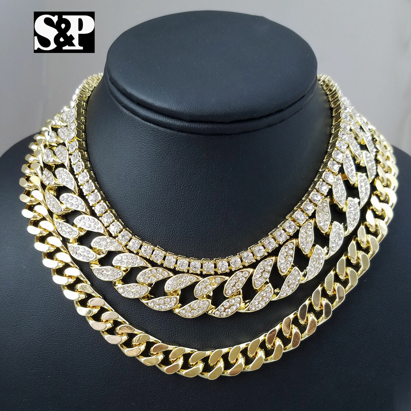 Hip Hop Quavo Choker 18" Cuban & 16" Full Iced Cuban & 1 ROW DIAMOND ...