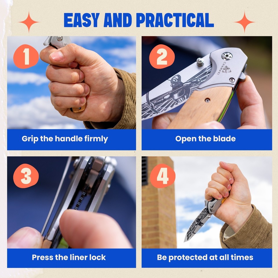 Chamaki Civilization Folding Knife Wood Handle EDC Pocket Knife Gift ...