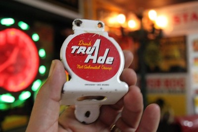 RARE 1950s TRUADE ORANGE POP BOTTLE OPENER STAMPED METAL PORCELAIN SIGN ...