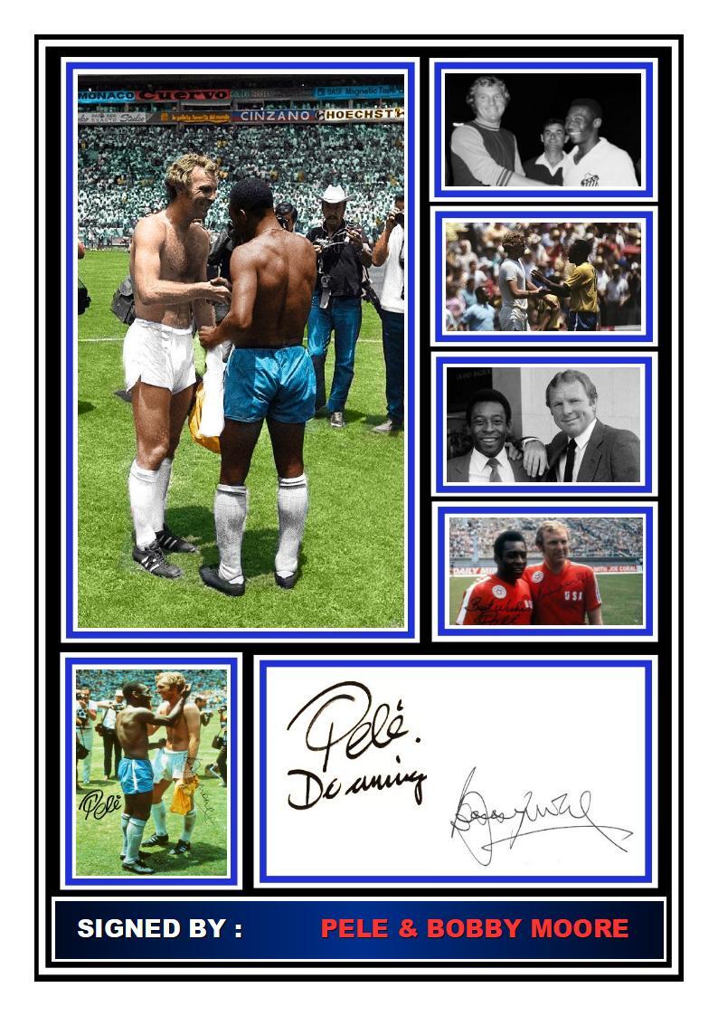 (498) pele & bobby moore signed a4 photograph framed unframed (reprint ...