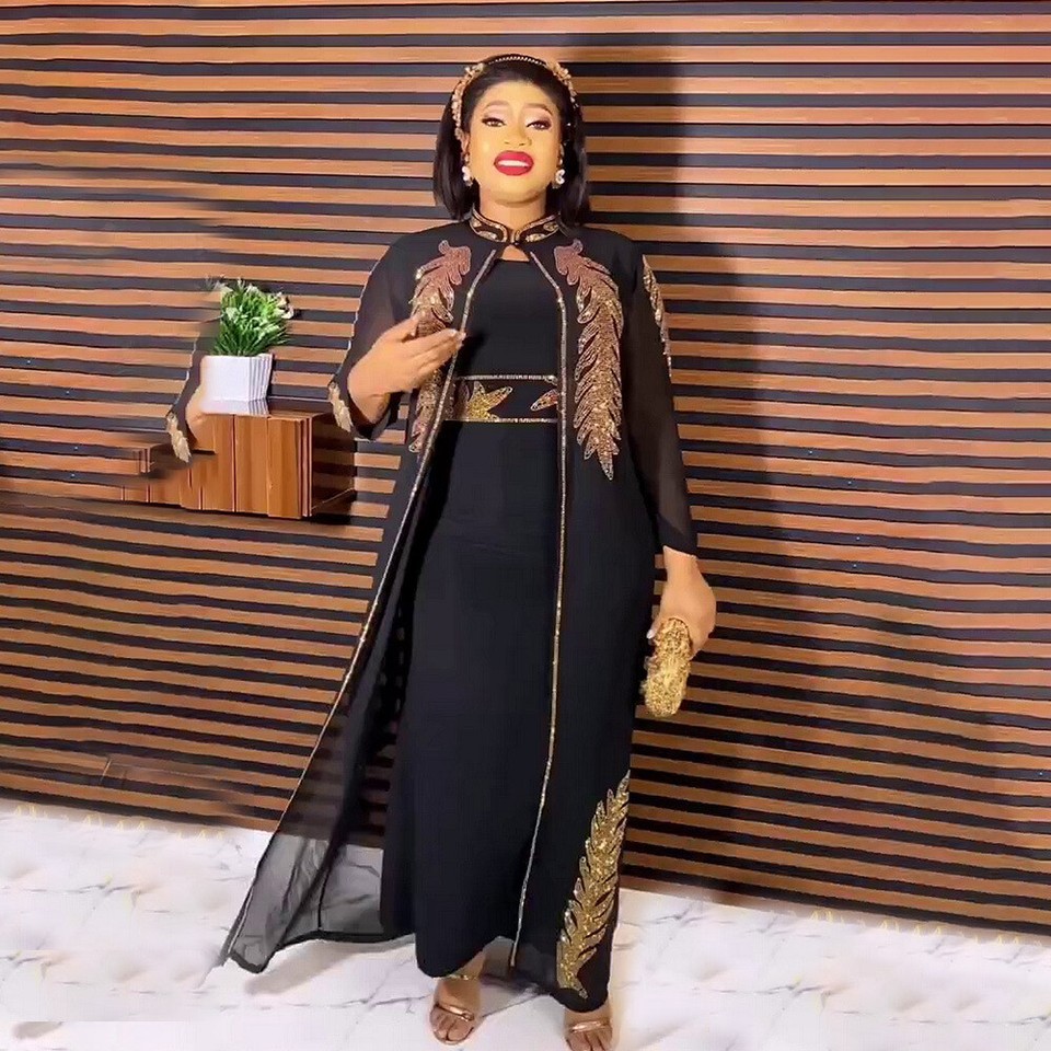 Nigerian Party Robe African Luxury Kaftan Women's Rhinestone Long Dress ...