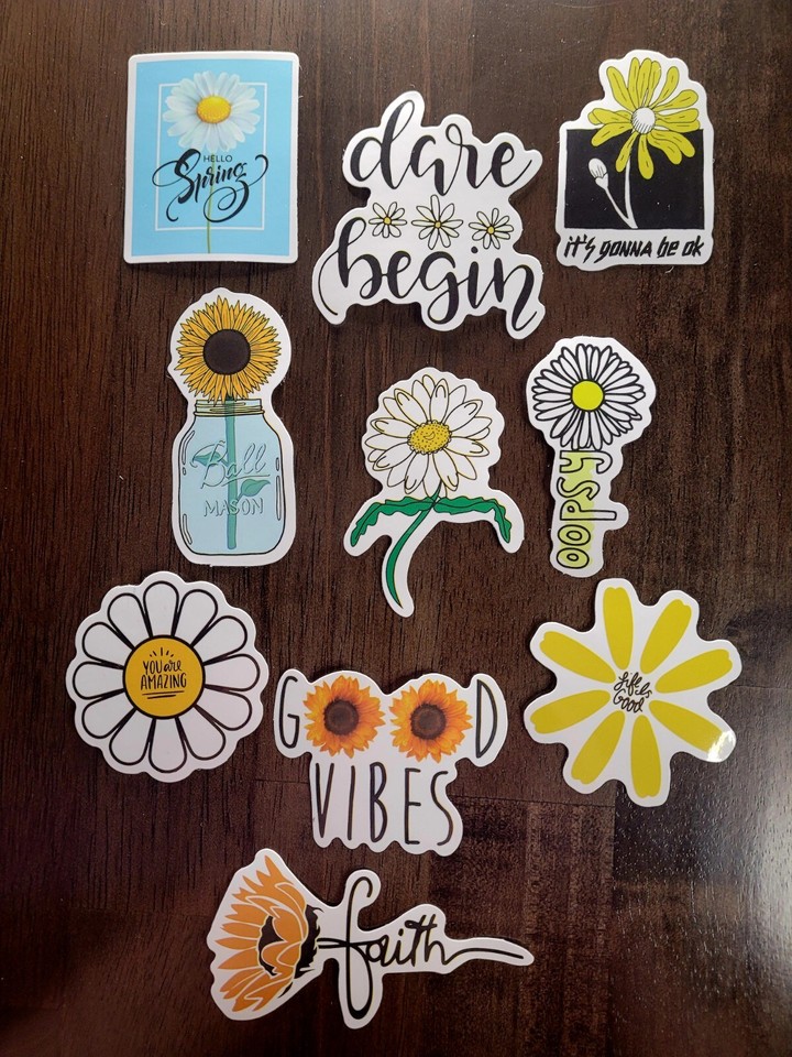 STICKERS x 10 Positive Reminder Inspiration Sunflowers Good Vibes Daisy ...
