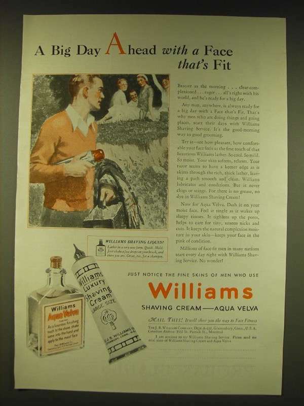1931 Williams Shaving Cream and Aqua Velva After Shave Ad - A Big day ...
