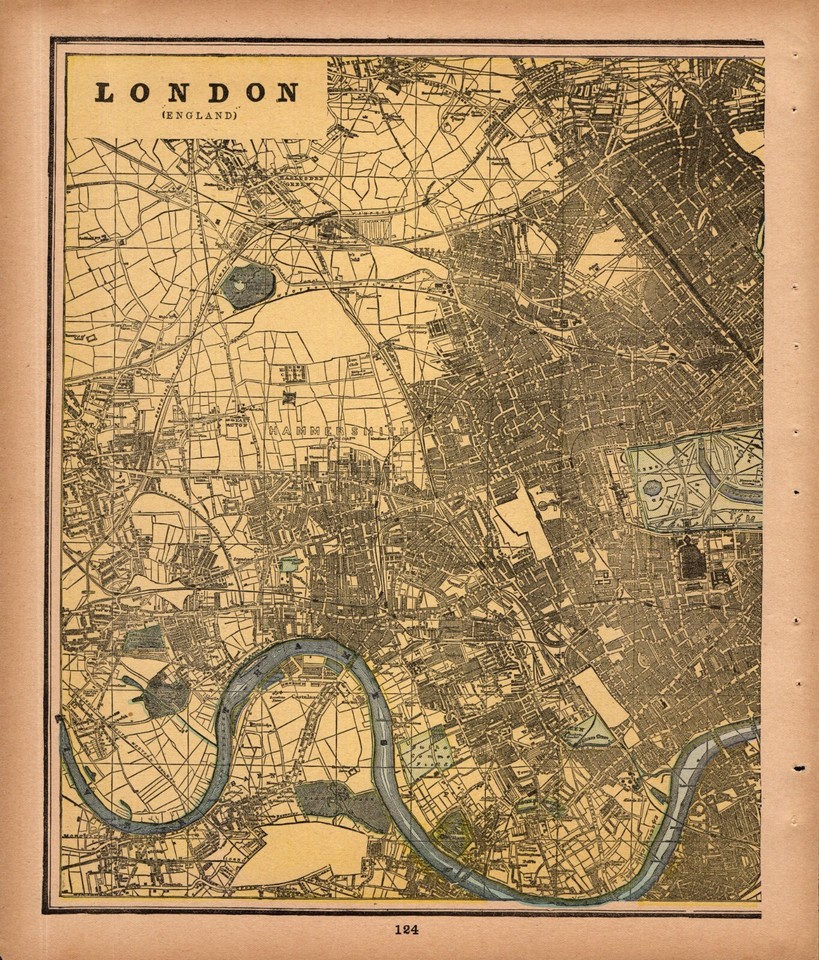 1895 Antique London England City Map George Cram Street Map of London ...