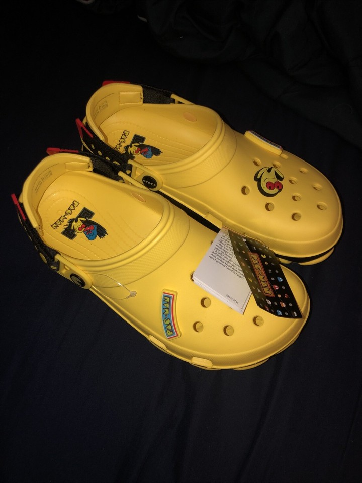 Crocs Pac-Man All Terrain Clog Jibbitz Yellow Black Mens 10 Women 12 ...