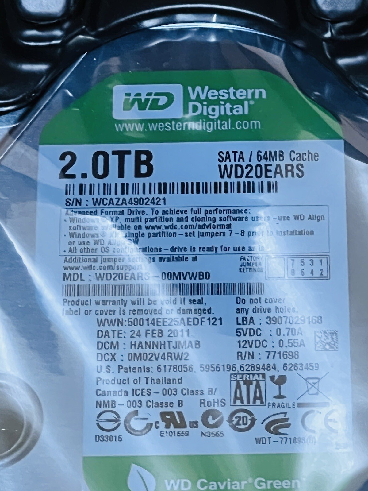 Western Digital 2.0TB SATA/64MB Cache WD20EARS WMAWZ0214634 NEW *SEALED ...