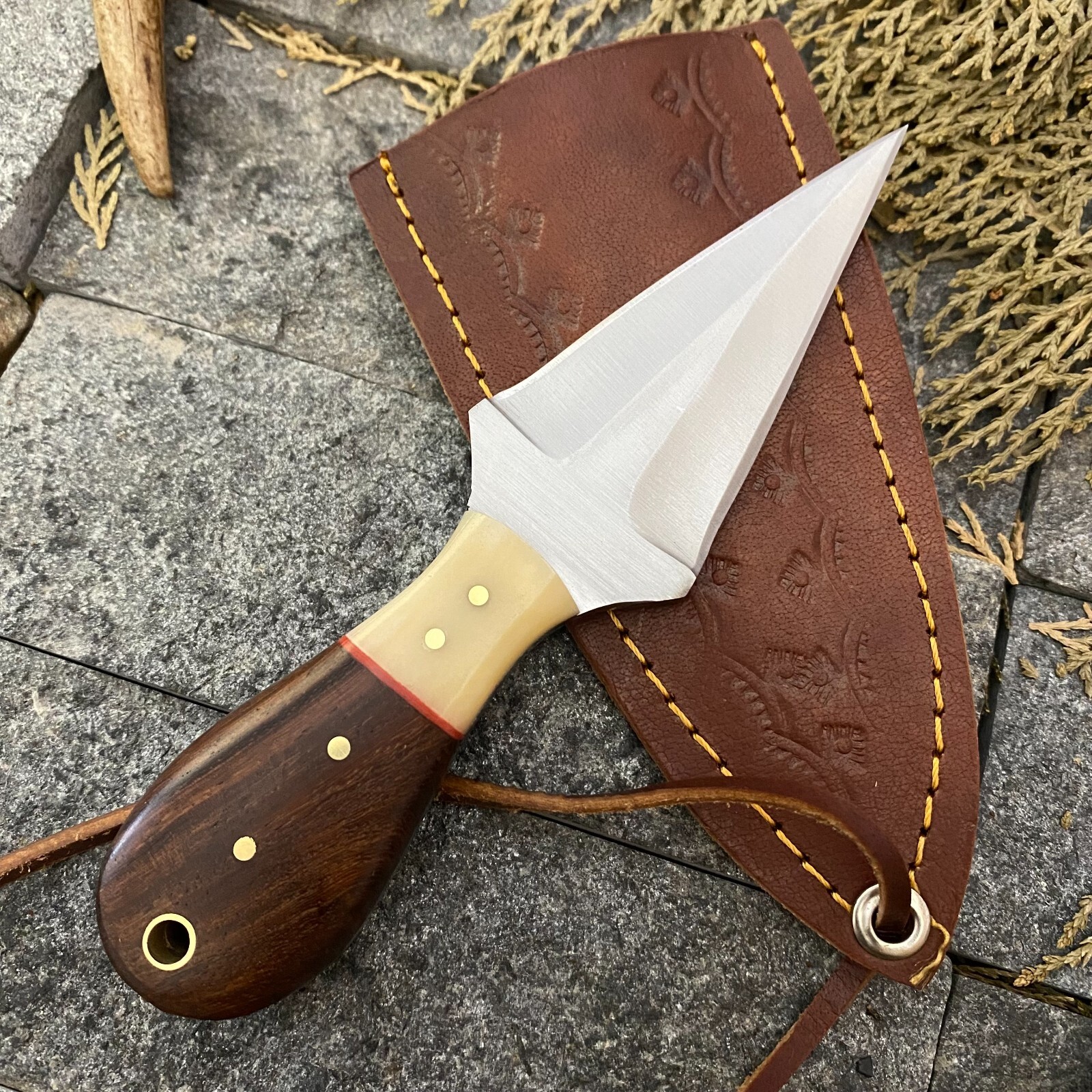 CUSTOM HANDMADE D2 HUNTING EDC MINI DAGGER NECK KNIFE W/SHEATH A-3662 ...