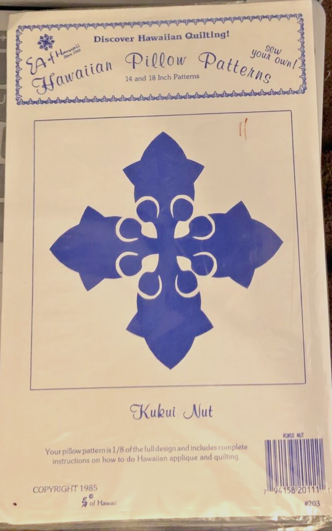 EA of Hawaii Hawaiian Kukui Nut Pillow Pattern Hawaiian Quilting SZ 14 ...