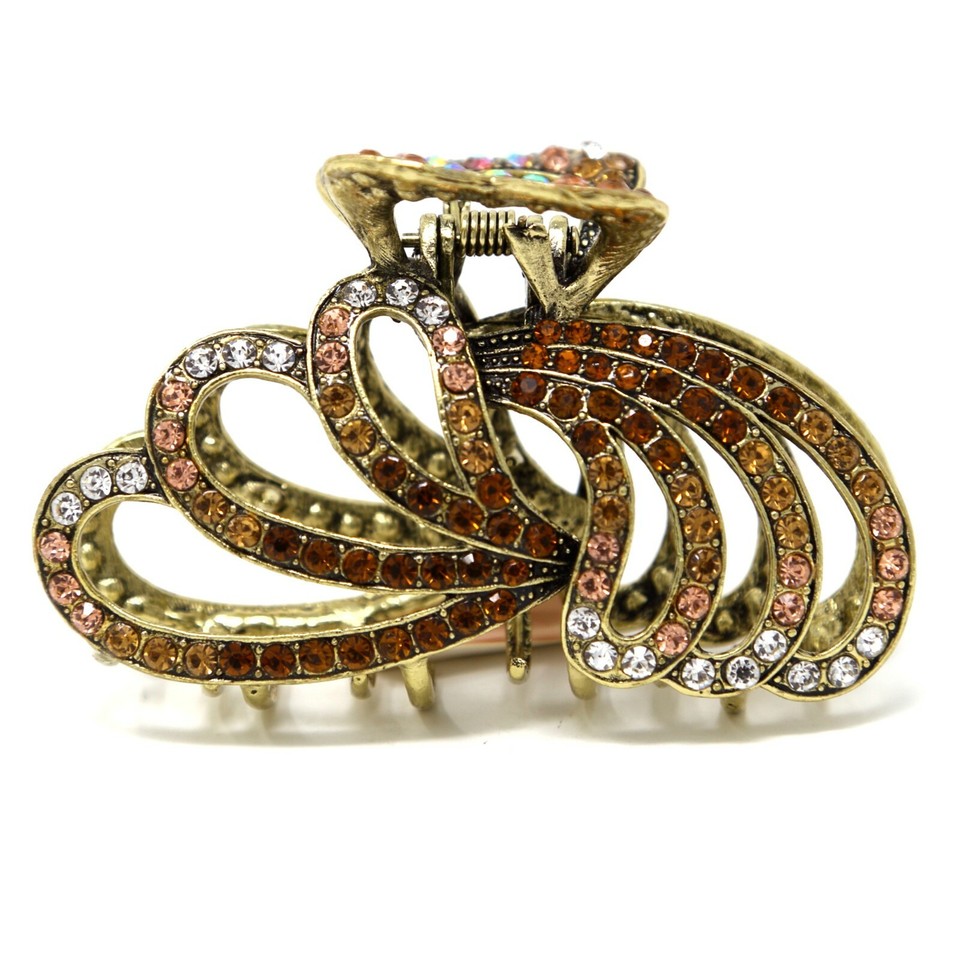 NEW Fancy Headdress Rhinestone Crystal XL metal hair Clip Hair Claw ...