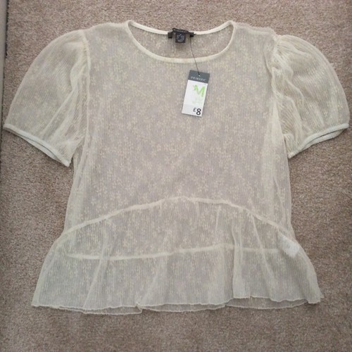 BNWT Primark Cream Floral Print Mesh Shortsleeved Pleated Top UK 14 | eBay