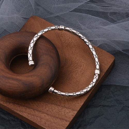 925 Silver Women Unisex Retro Handmade Elegant Bracelet Cuff Bangle ...