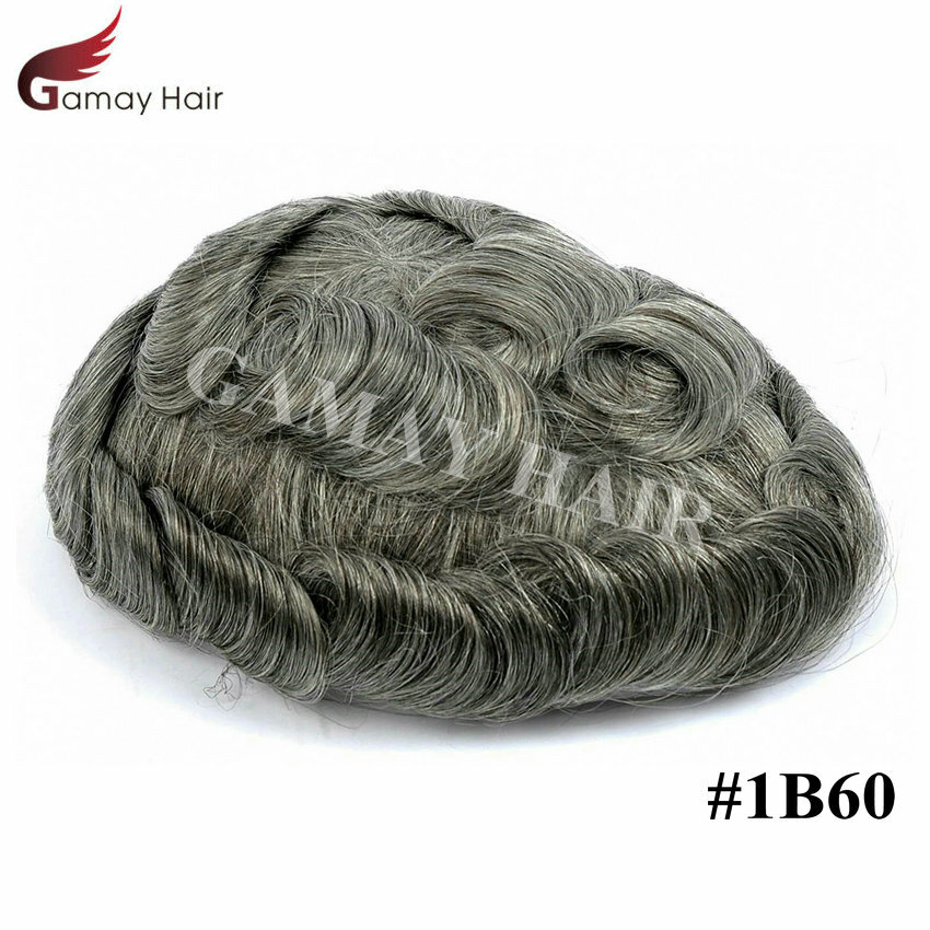 Mens Toupee Full Poly Hairpiece All Skin PU Human Hair Replacement ...