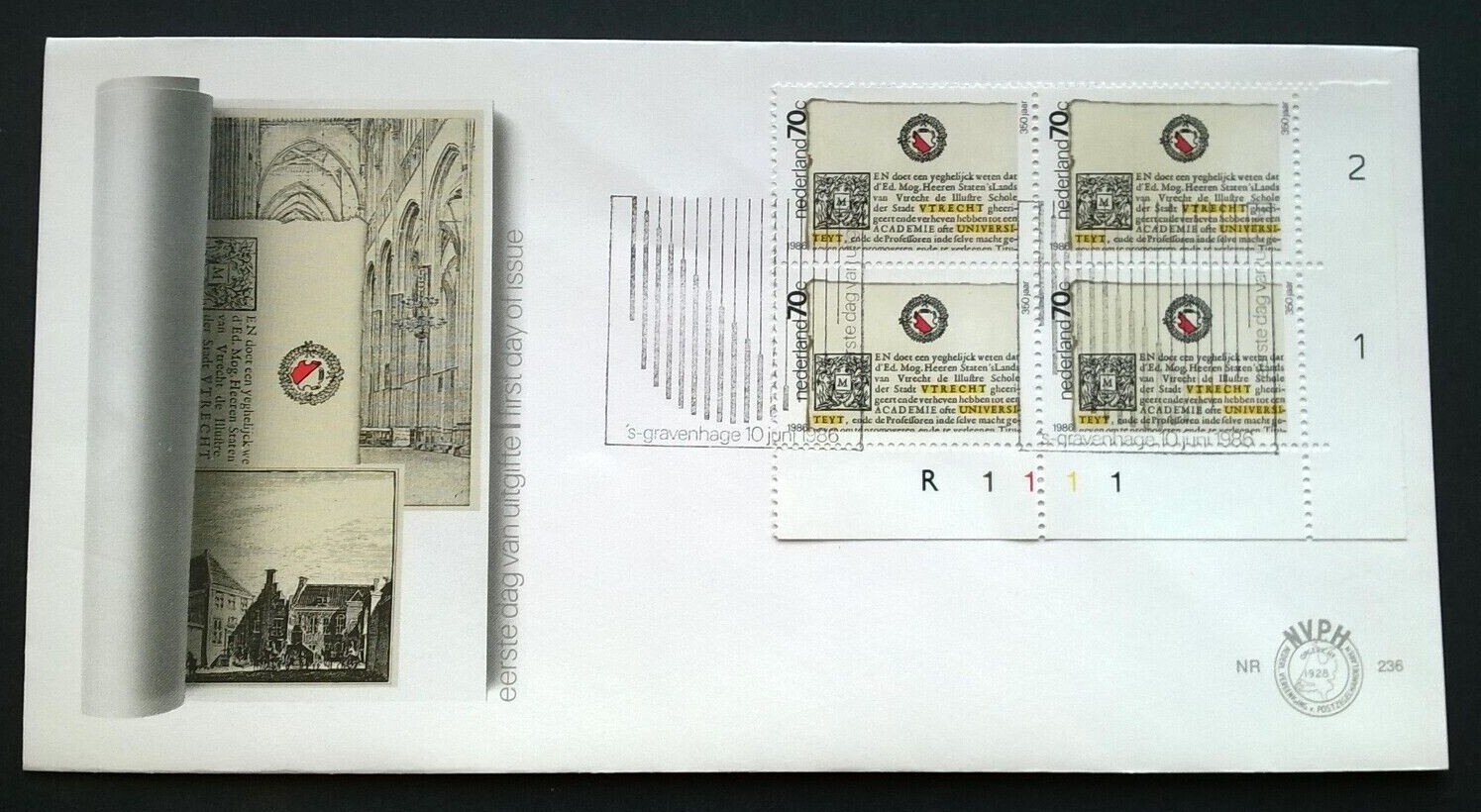 FDC E236 blok van 4 zegels 70c met velrand, blanco open klep | eBay