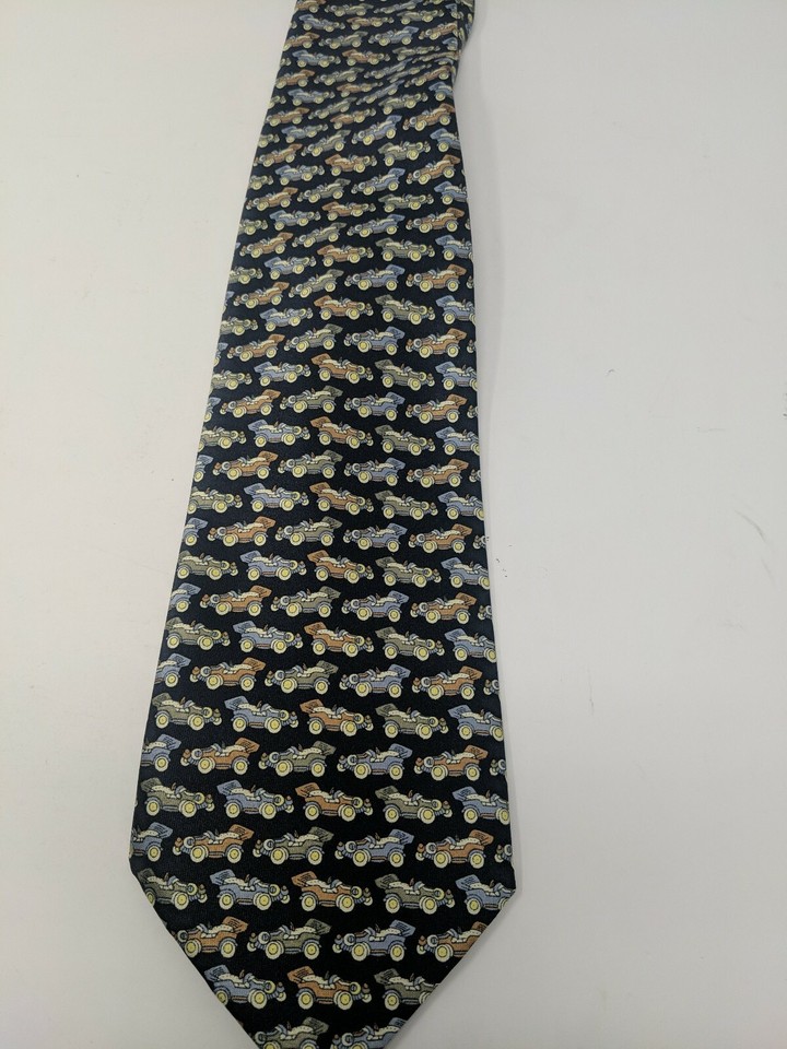 Nadia Roden Handmade Neck Tie With Old Fashioned Race Car Pattern | eBay