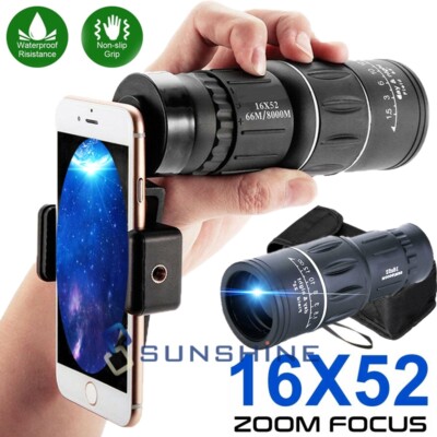 16x52 Zoom Camera Lens Monocular Telescope Dual Focusing HD Scope Phone ...